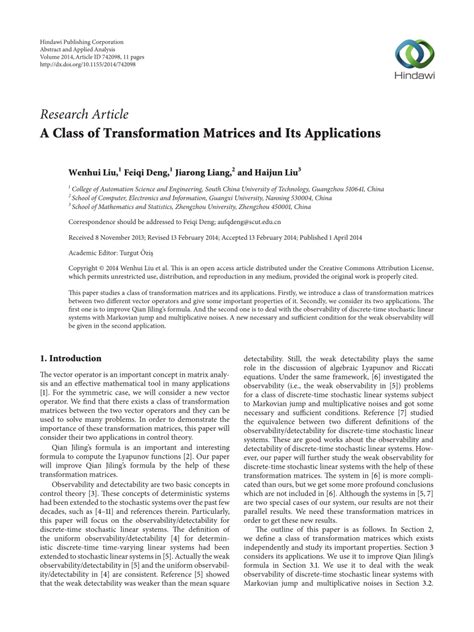 pdf a class of transformation matrices and its applications