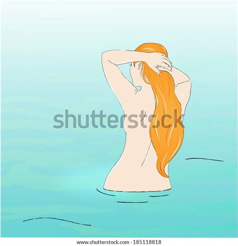 Vector Sketch Naked Woman Water Back Stock Vector Royalty Free