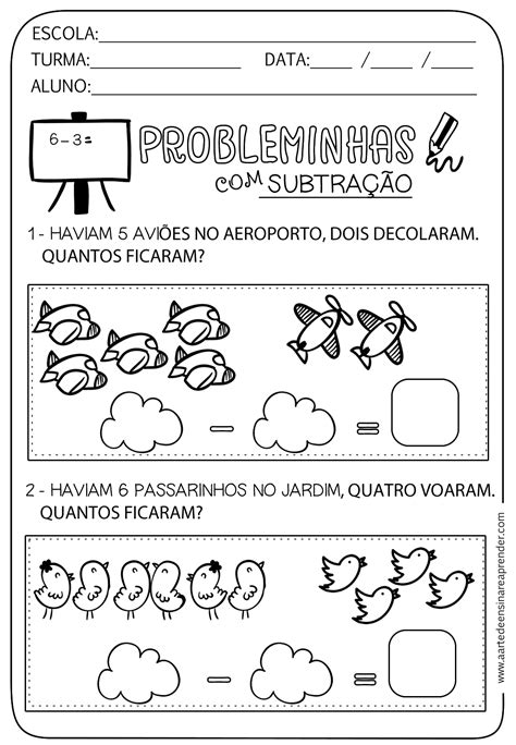 Atividade pronta Probleminhas subtração A Arte de Ensinar e