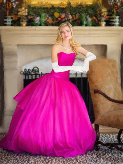 Very Lovely Girl In Lovely Princesslike Fuchsia Dress Satin Gloves
