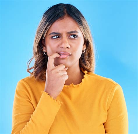 Premium Photo Thinking Doubt And Worry With A Woman On A Blue