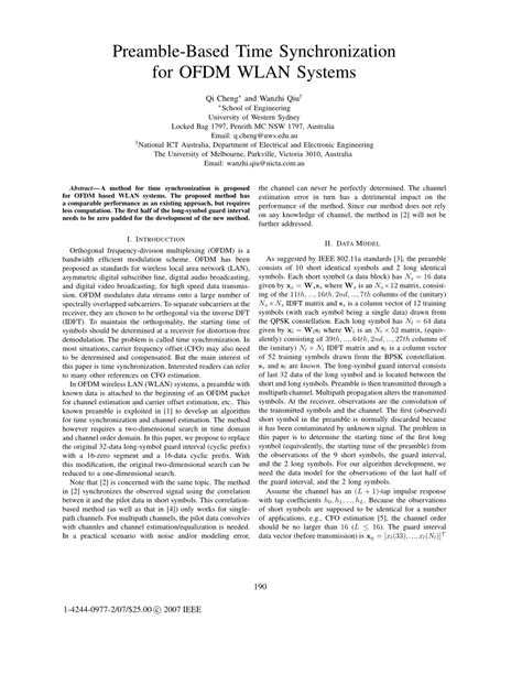 pdf preamble based time synchronization for ofdm wlan systems
