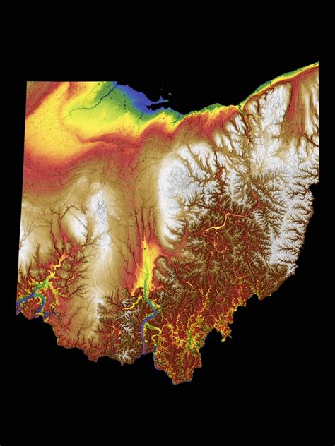 Ohio Color Elevation Map Etsy