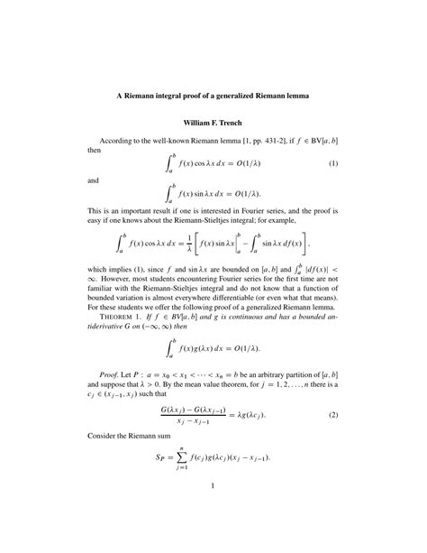 pdf a riemann integral proof of a generalized riemann lemma