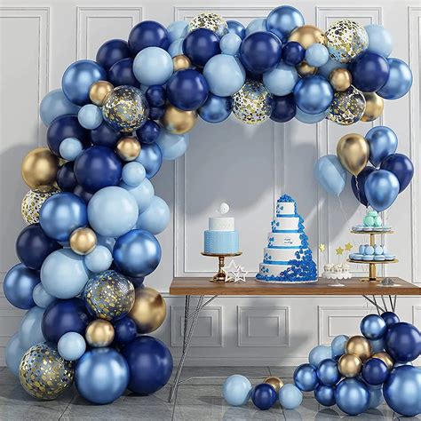 Kit Para Guirnalda De Globos Arco Azul Metalizado Y Confeti Dorado