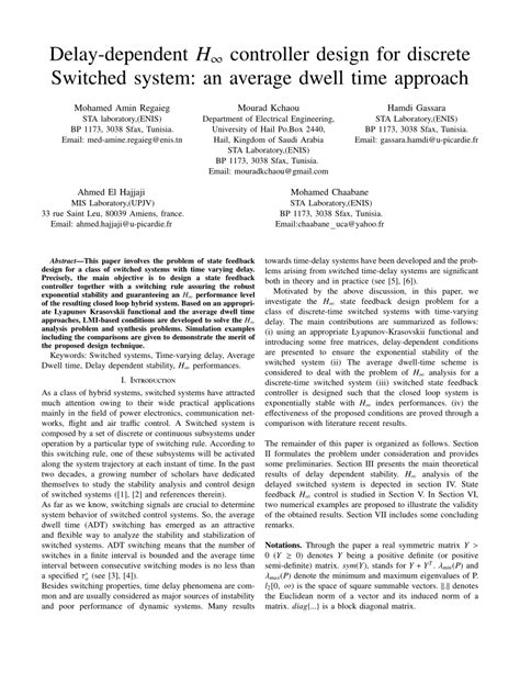 pdf delay dependent h∞ controller design for discrete switched system an average dwell time