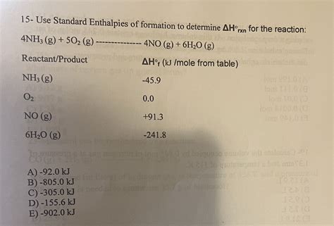 Solved 15 Use Standard Enthalpies Of Formation To Determine Chegg