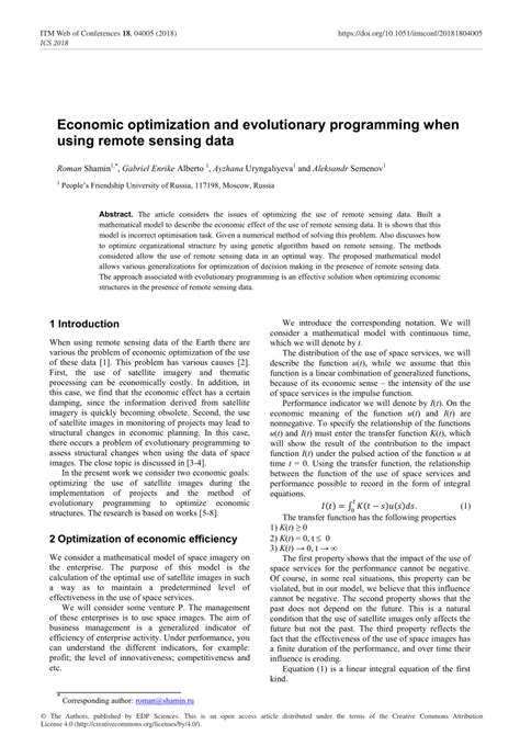 pdf economic optimization and evolutionary programming when using remote sensing data