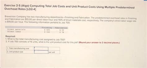 solved exercise 2 5 algo computing total job costs and