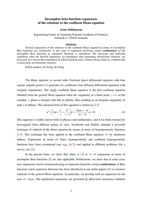 pdf incomplete beta function expansions of the solutions to the confluent heun equation