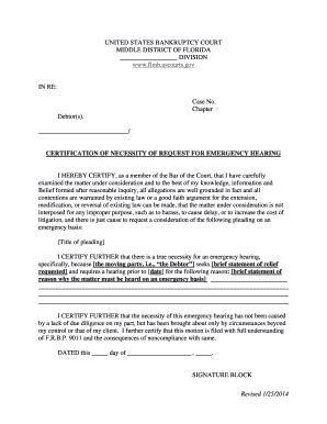 Fillable Online Flmb Uscourts Certificate Of Neccessity Middle