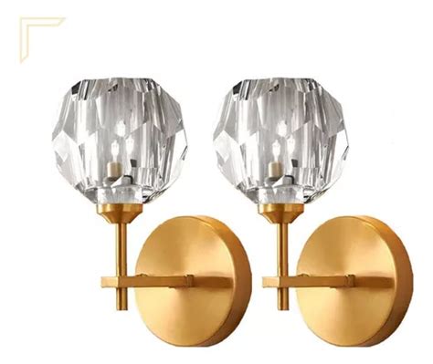 L Mpara Led De Pared Acende A Luz Kit Arandela Dourada Cristal