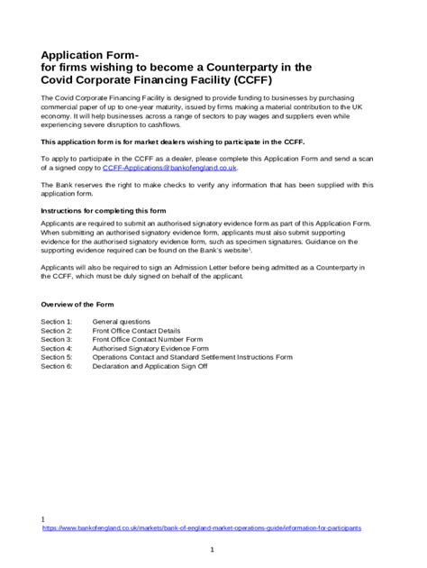 CCFF Application Bank Of England Doc Template PdfFiller