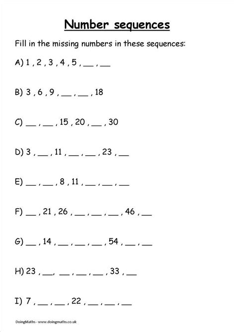 Fill In The Gaps Number Sequences Worksheet In Math Addition
