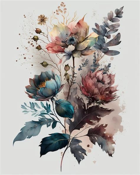 Una Pintura De Acuarela De Un Ramo De Flores Foto Premium