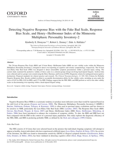 pdf detecting negative response bias with the fake bad scale response bias scale and henry