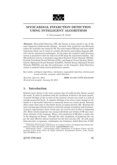 pdf myocardial infarction detection using intelligent algorithms