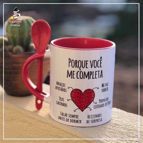 Caneca personalizada coração casal Por que você me completa