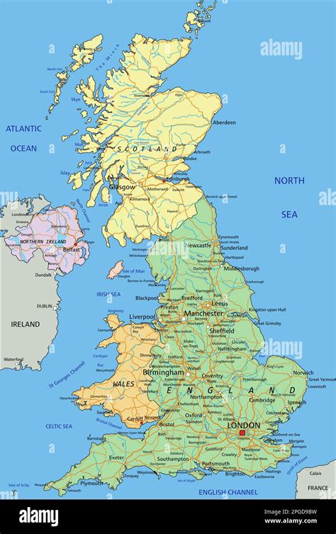 United Kingdom Highly Detailed Editable Political Map With Separated