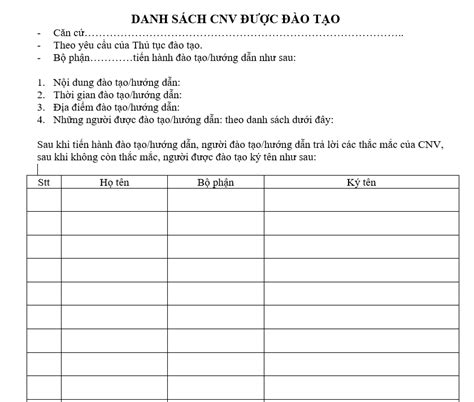 Hệ thống quản trị nhân sự Danh sách càn bộ nhân viên được đi đào tạo