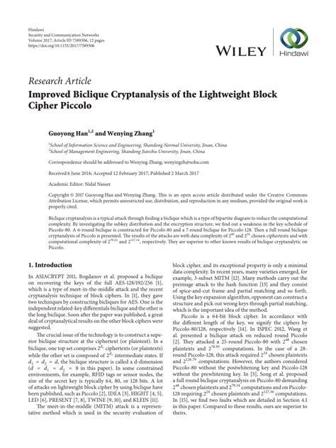 pdf improved biclique cryptanalysis of the lightweight block cipher piccolo