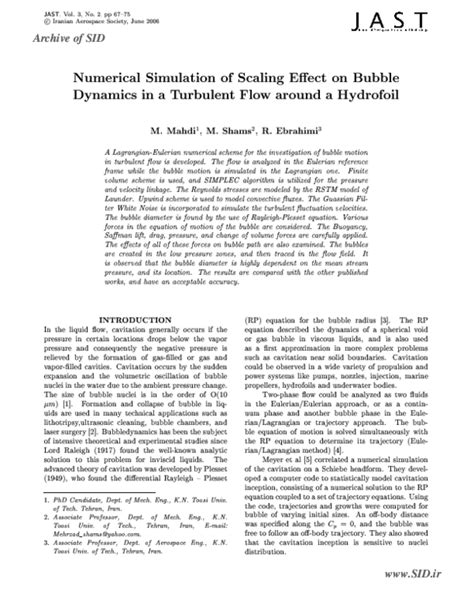 pdf numerical simulation of scaling eeect on bubble dynamics in a turbulent flow around a