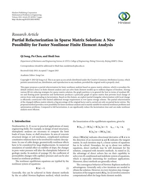 pdf partial refactorization in sparse matrix solution a new possibility for faster nonlinear