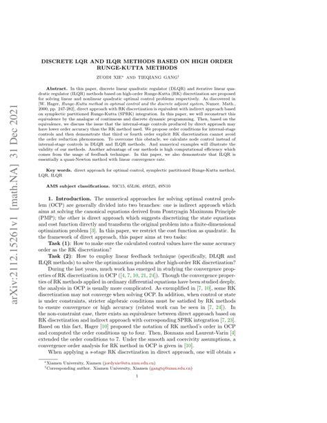 pdf discrete lqr and ilqr methods based on high order runge kutta methods