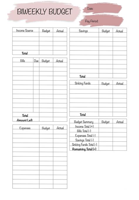 Pink Printable And Digital Biweekly Budget Planner Cash Etsy UK