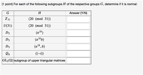 solved 1 point for each of the following subgroups h of