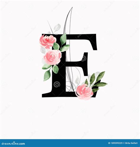 Letra E De Monograma Floral Decorada Con Rosas Rosas Rosas Rosas Y