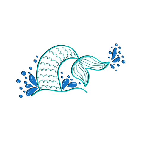 silhueta desenhada à mão da cauda da sereia ilustração isolada no