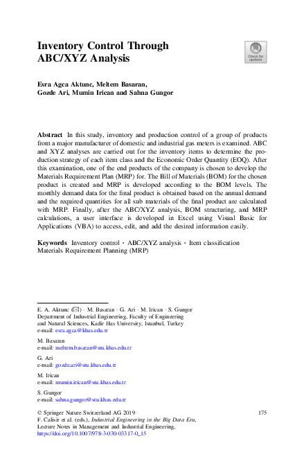 pdf inventory control through abc xyz analysis gozde ari
