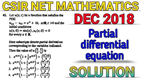 csir net mathematics dec 2018 partial differential equation solution youtube