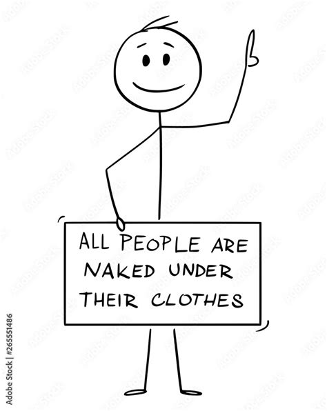 Cartoon Stick Figure Drawing Conceptual Illustration Of Nude Man With