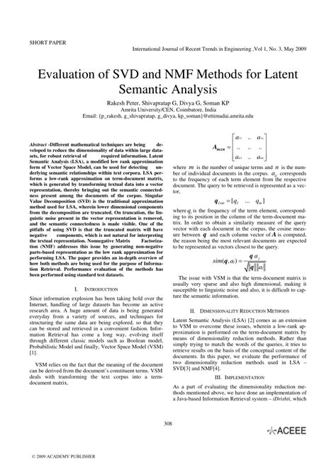 pdf evaluation of svd and nmf methods for latent semantic analysis