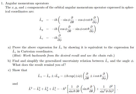 solved 1 angular momentum operators a operator expressed in