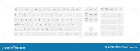 White Computer Keyboard Button Layout Template With Letters For Graphic