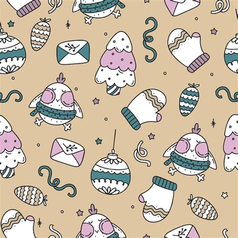 Sem costura padrão de natal em fundo bege vector doodle natal Vetor