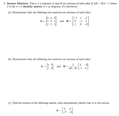 solved 5 inverse matrices two n x n matrices a and b are