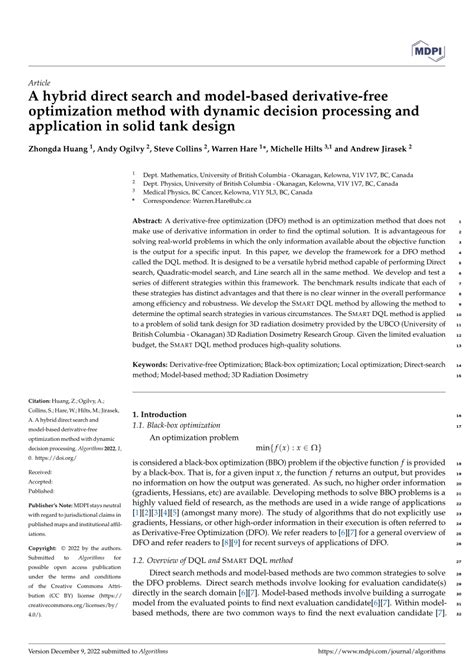 pdf a hybrid direct search and model based derivative free optimization method with dynamic