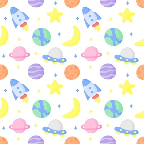 Patrón de dibujos animados de patrones sin fisuras y planetas Vector
