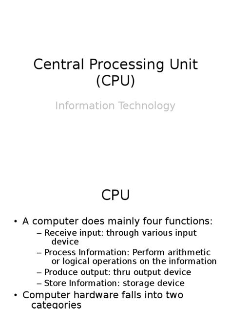 cpu and its working principle pdf central processing unit input output