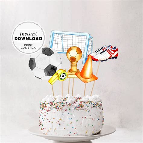Printable Football Cake Topper Watercolor Soccer Centerpiece Football
