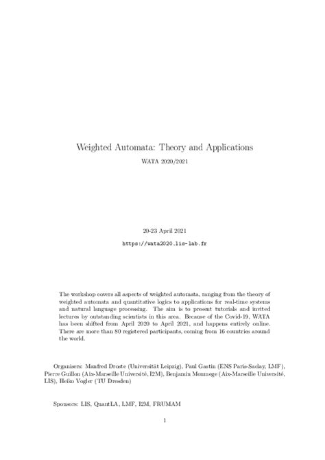 pdf weighted automata theory and applications manfred droste