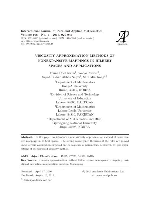 pdf p a viscosity approximation methods of nonexpansive mappings in hilbert spaces and