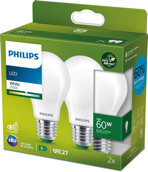PHILIPS LED Ultra Efficient Light Bulb 2 Pack A Label Energy Rating