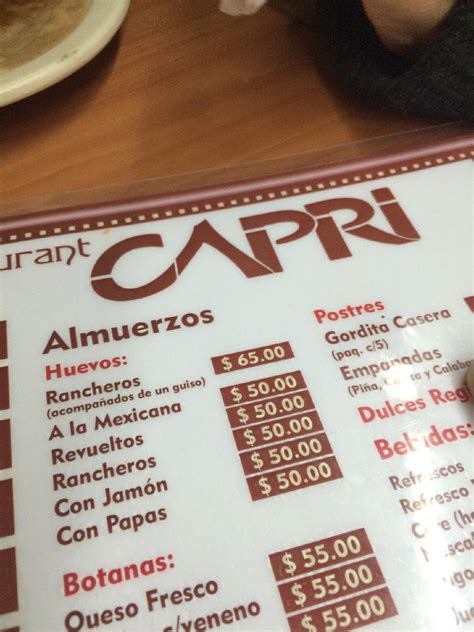 Carta De Restaurante Capri Allende