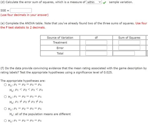 answered d calculate the error sum of squares … bartleby