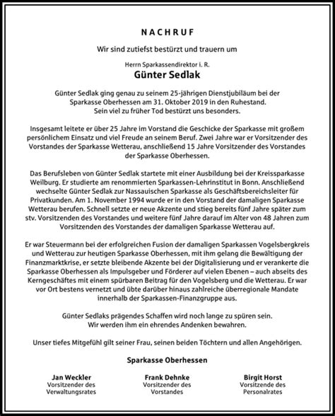 Traueranzeigen von Günter Sedlak vrm trauer de
